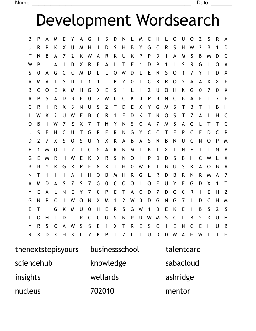 Development Wordsearch - WordMint