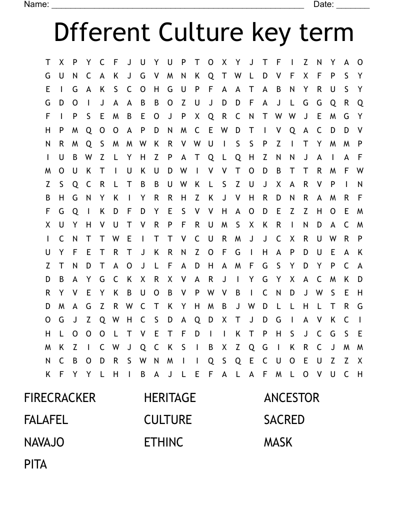 Dfferent Culture key term Word Search - WordMint