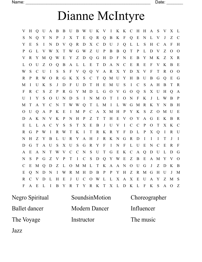 Dianne McIntyre Word Search - WordMint