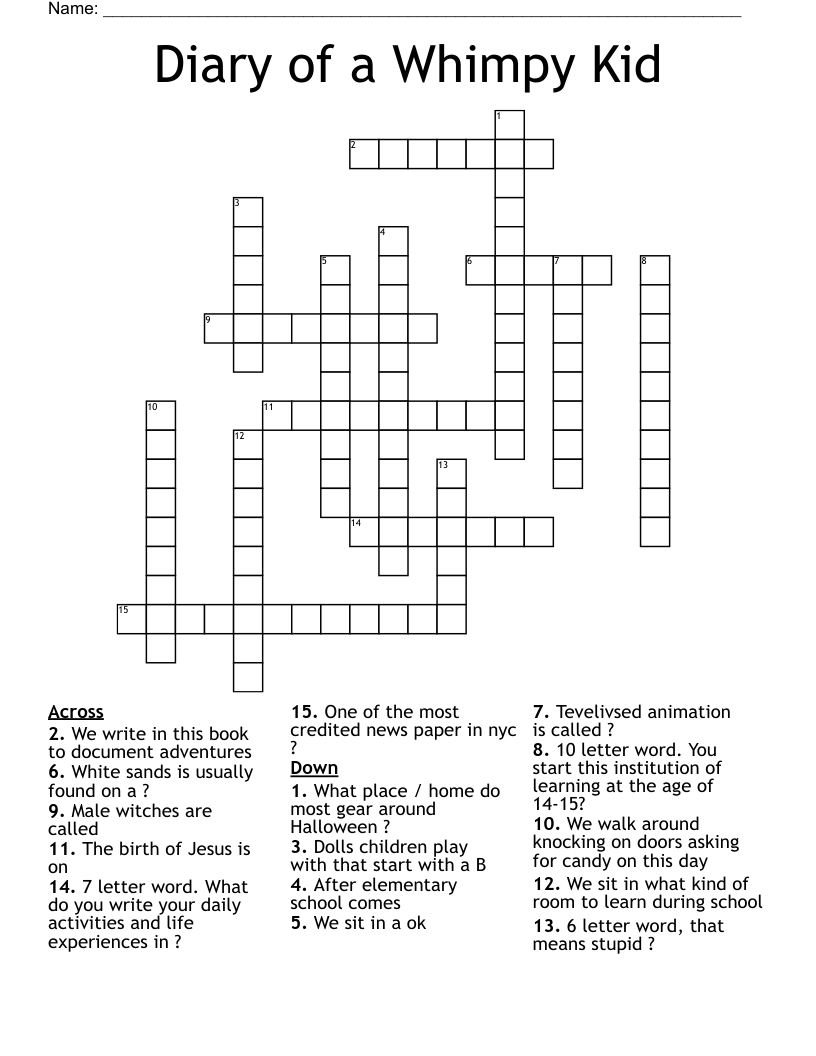 Diary of a Whimpy Kid Crossword - WordMint