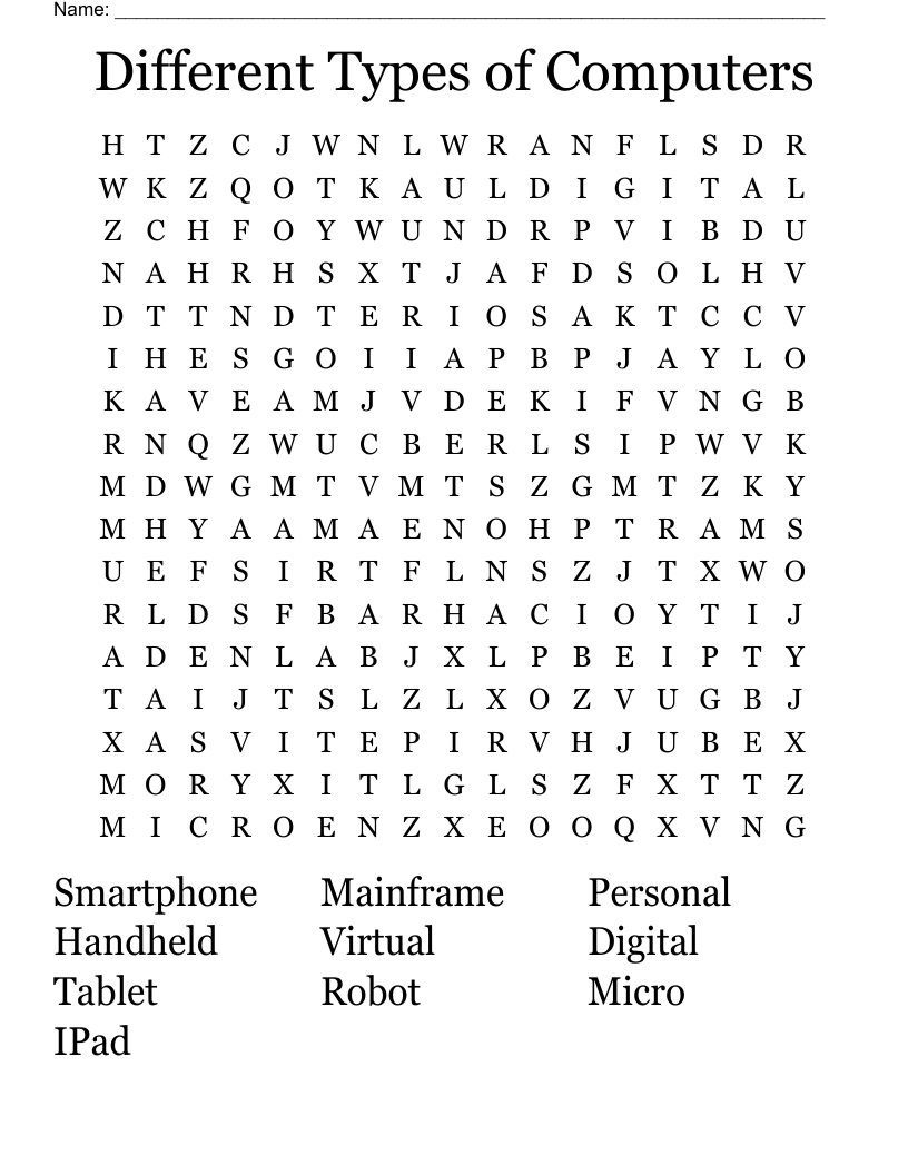 Different Types Of Computers Word Search WordMint
