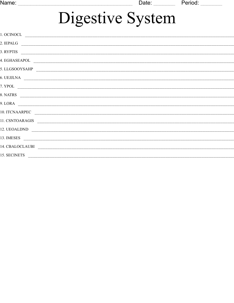 Digestive System Word Scramble - WordMint