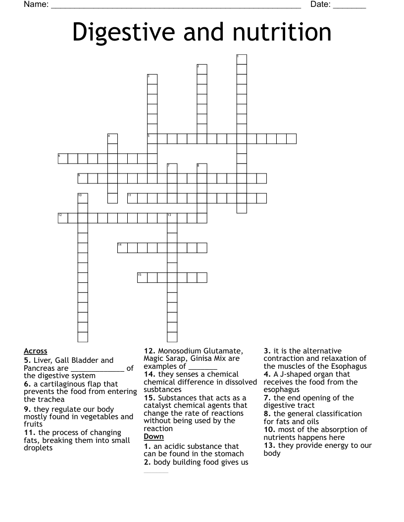Digestive and nutrition Crossword - WordMint