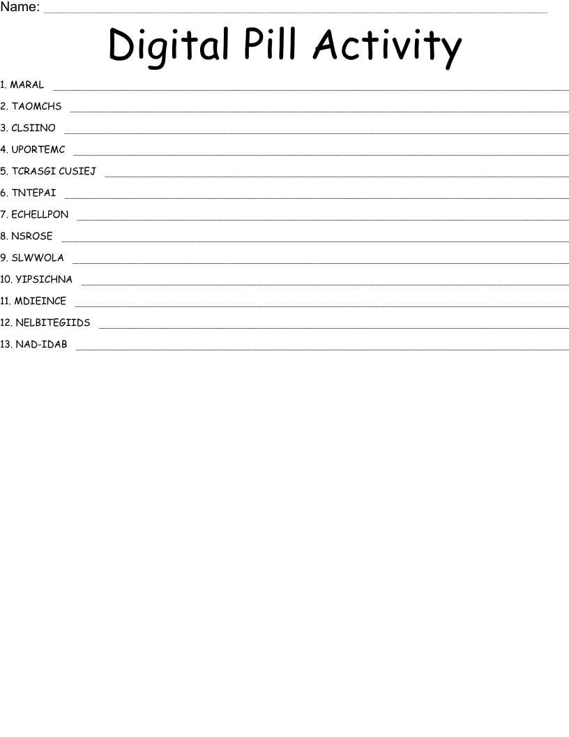 Digital Pill Activity Word Scramble - WordMint