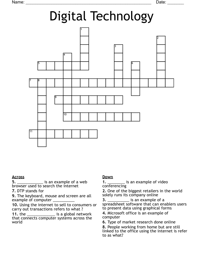 Digital Technology Crossword - WordMint