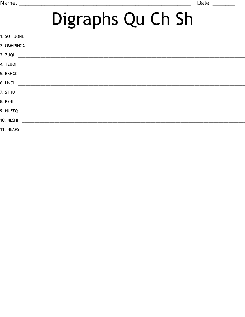 Digraphs Qu Ch Sh Word Scramble - WordMint