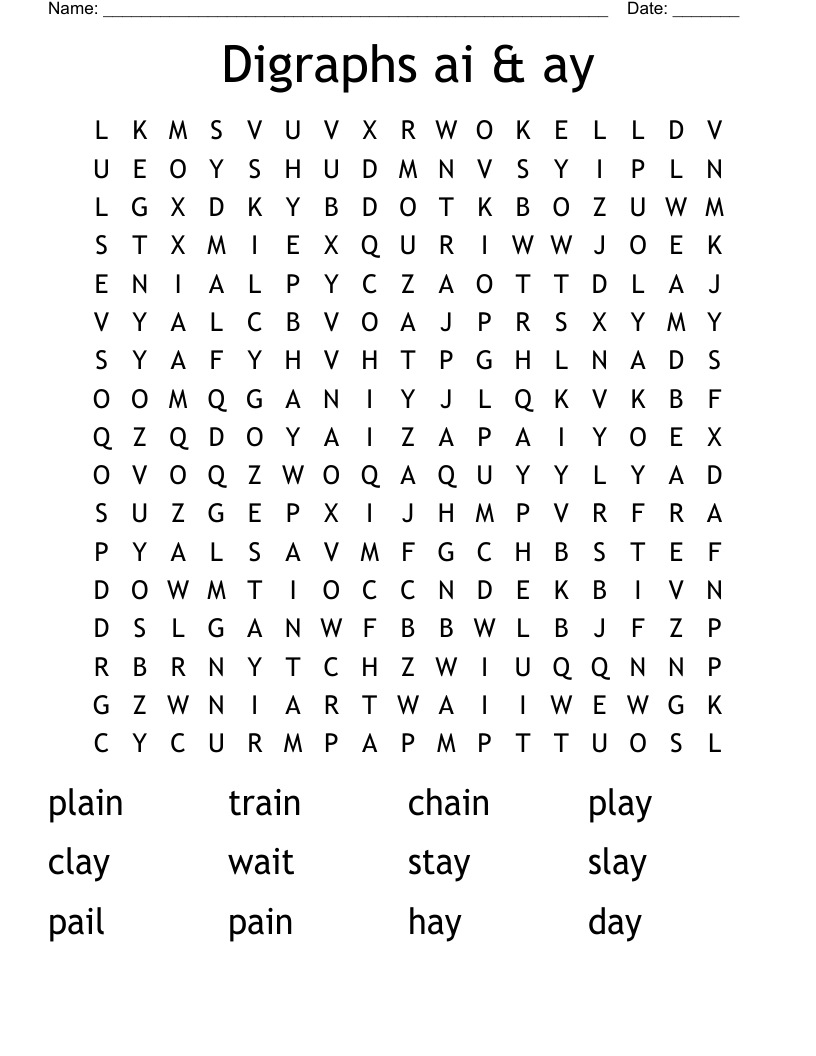 Digraphs ai & ay Word Search - WordMint