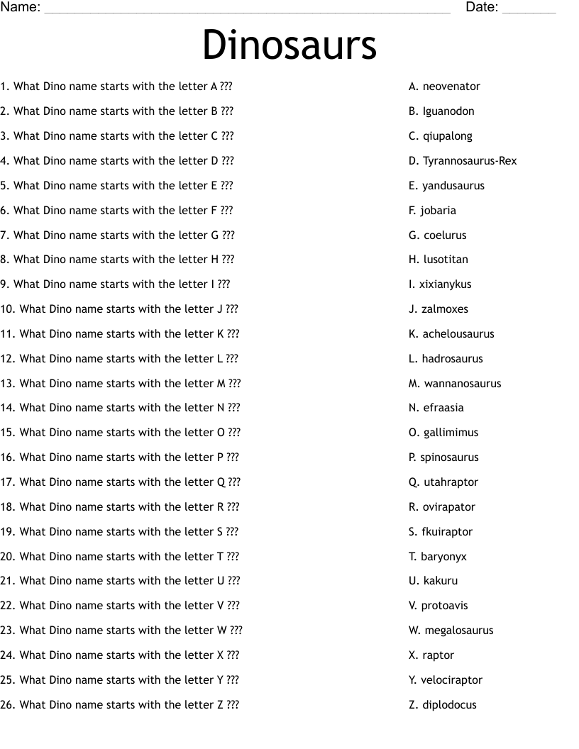 Dinosaurs Worksheet WordMint