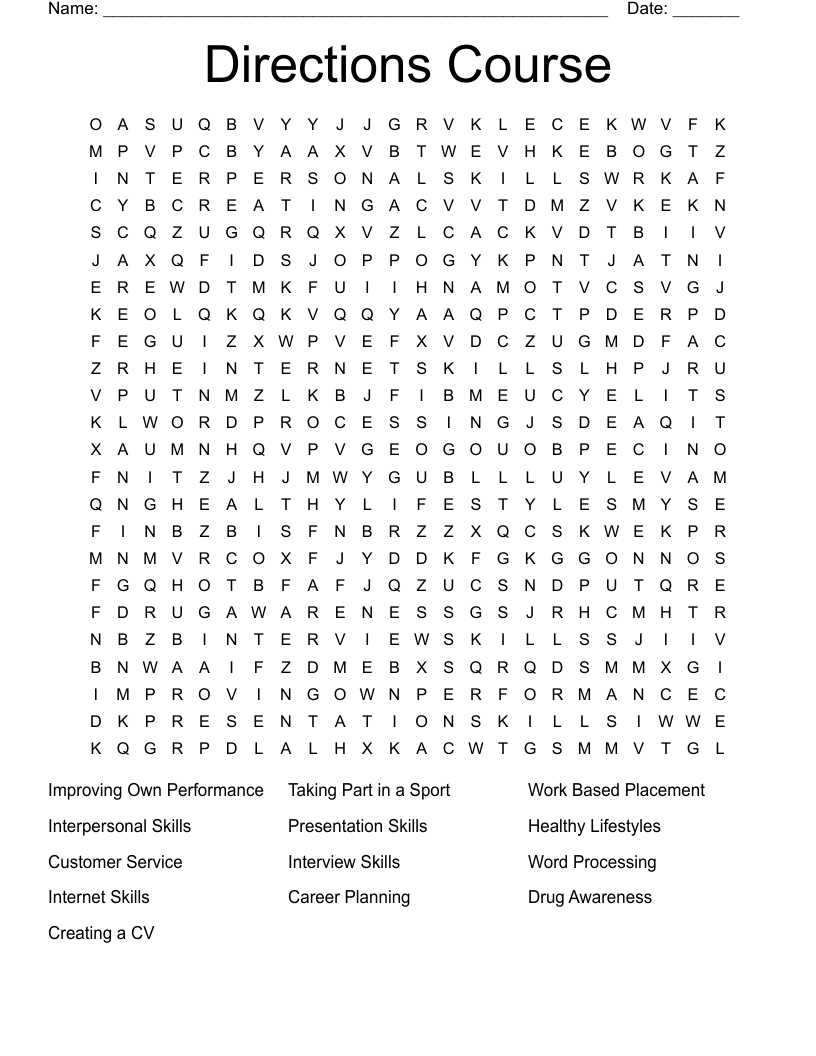 Directions Course Word Search - WordMint