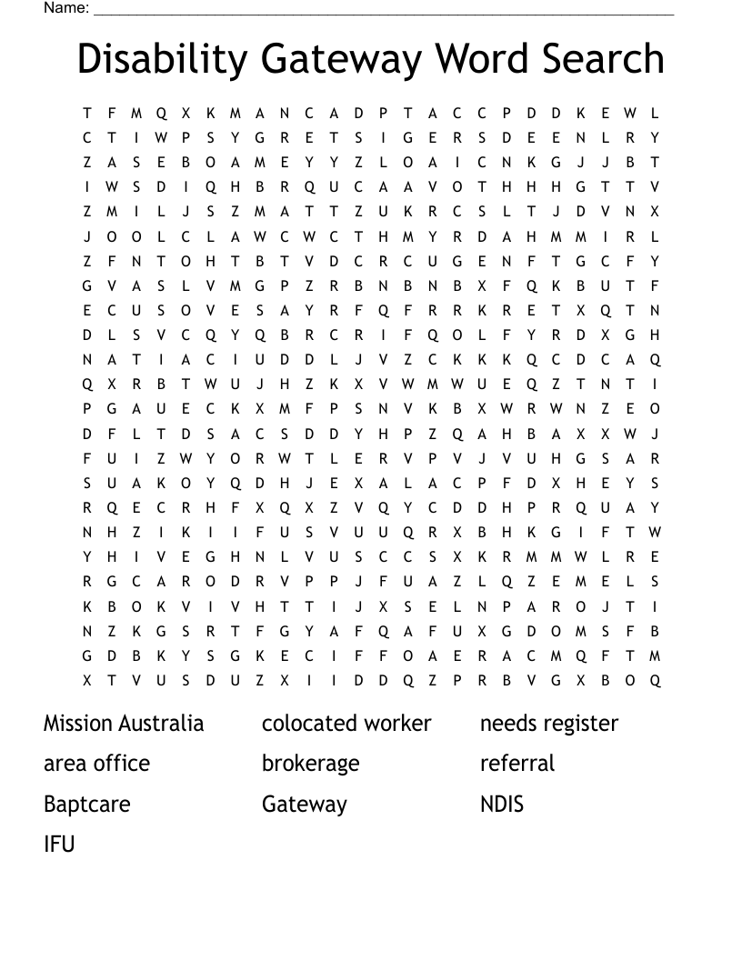 Disability Gateway Word Search - WordMint