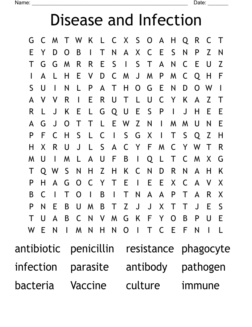 Disease and Infection Word Search - WordMint