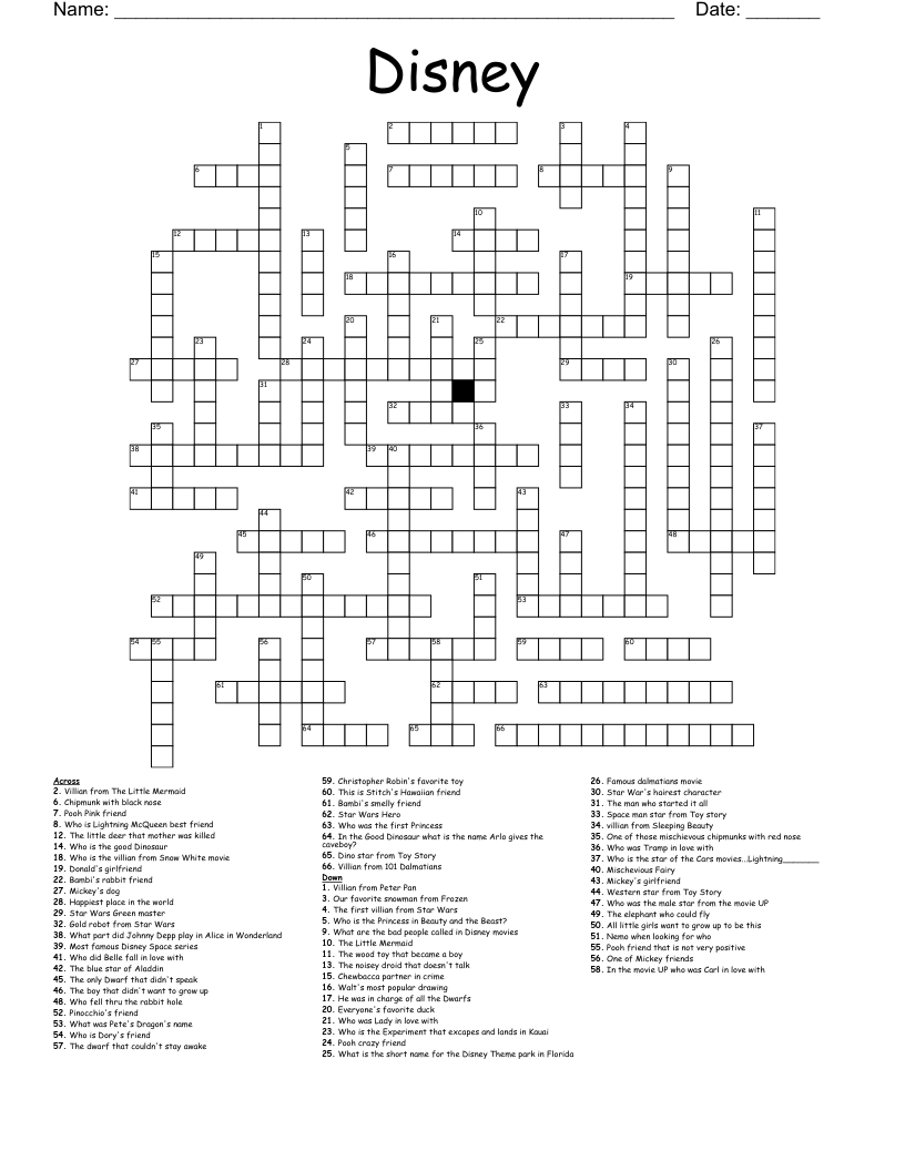 Printable Movie Crossword Puzzles