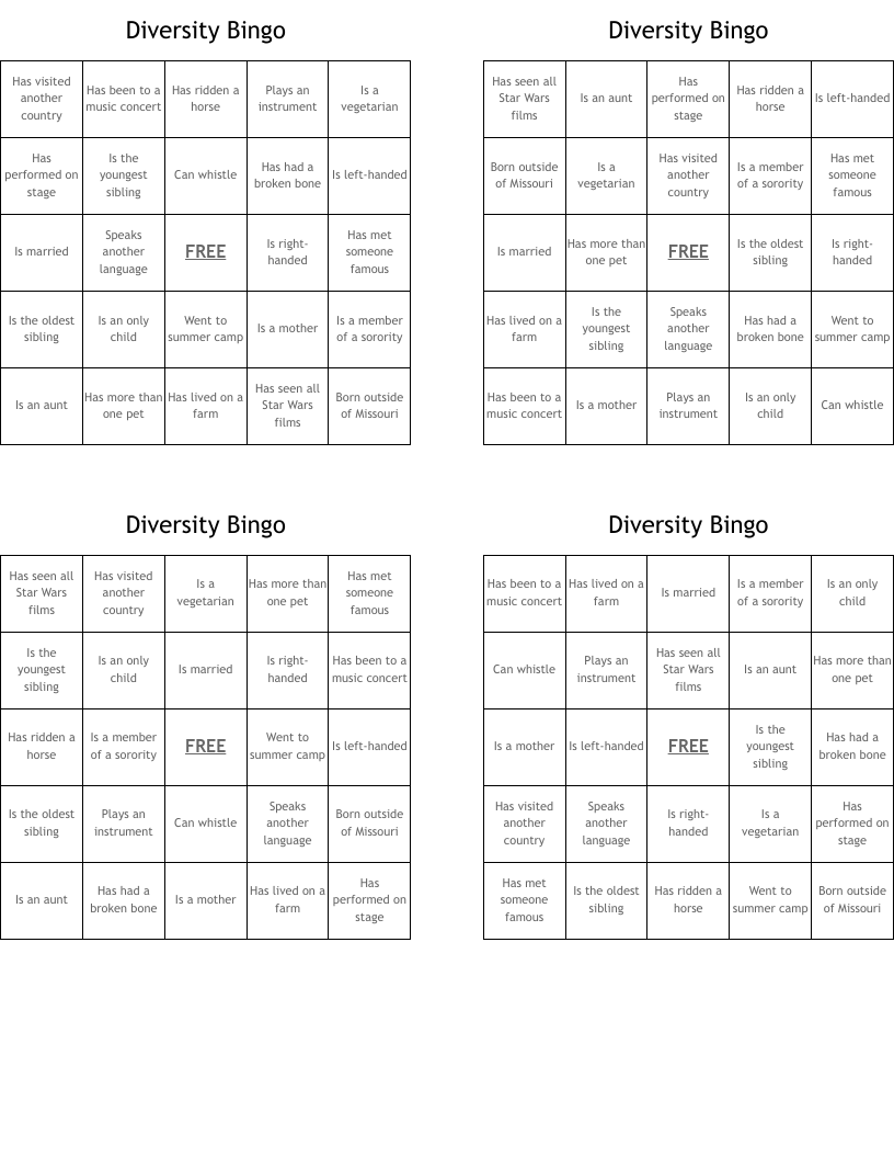 Diversity Bingo WordMint