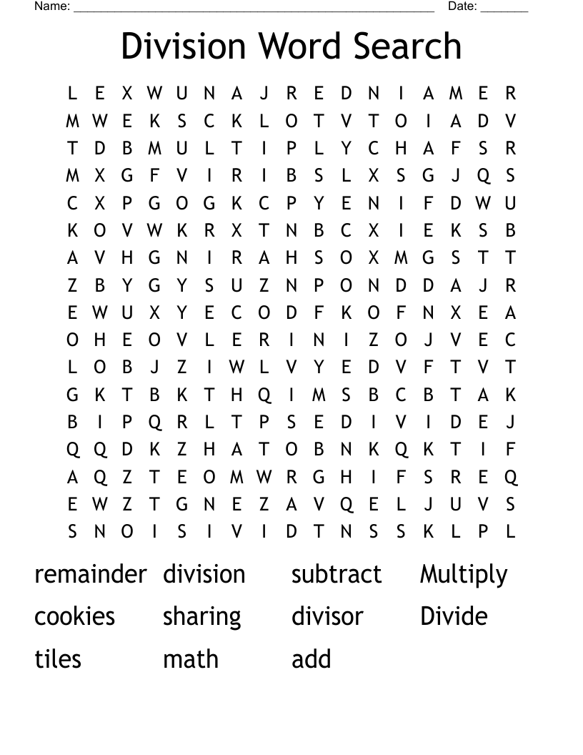 Division Word Search - WordMint