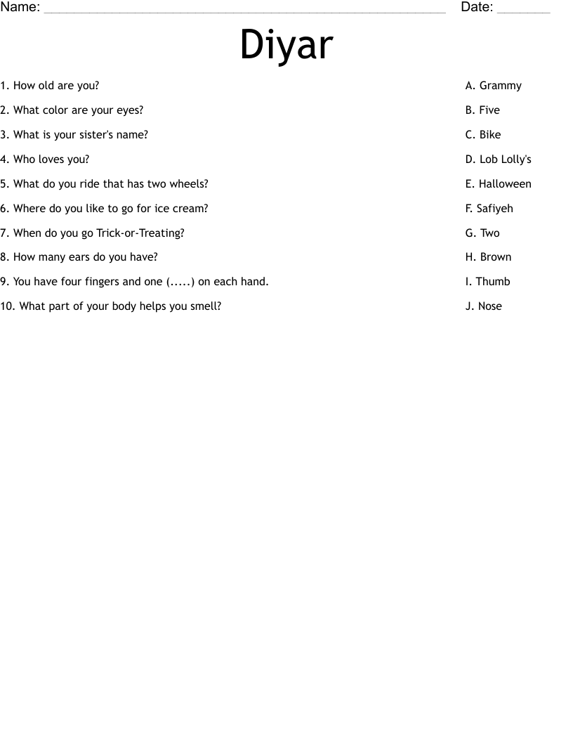 Diyar Worksheet - WordMint