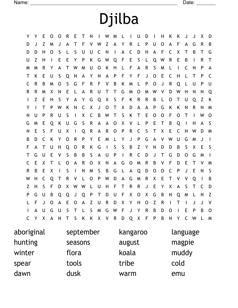 Djilba Word Search - WordMint