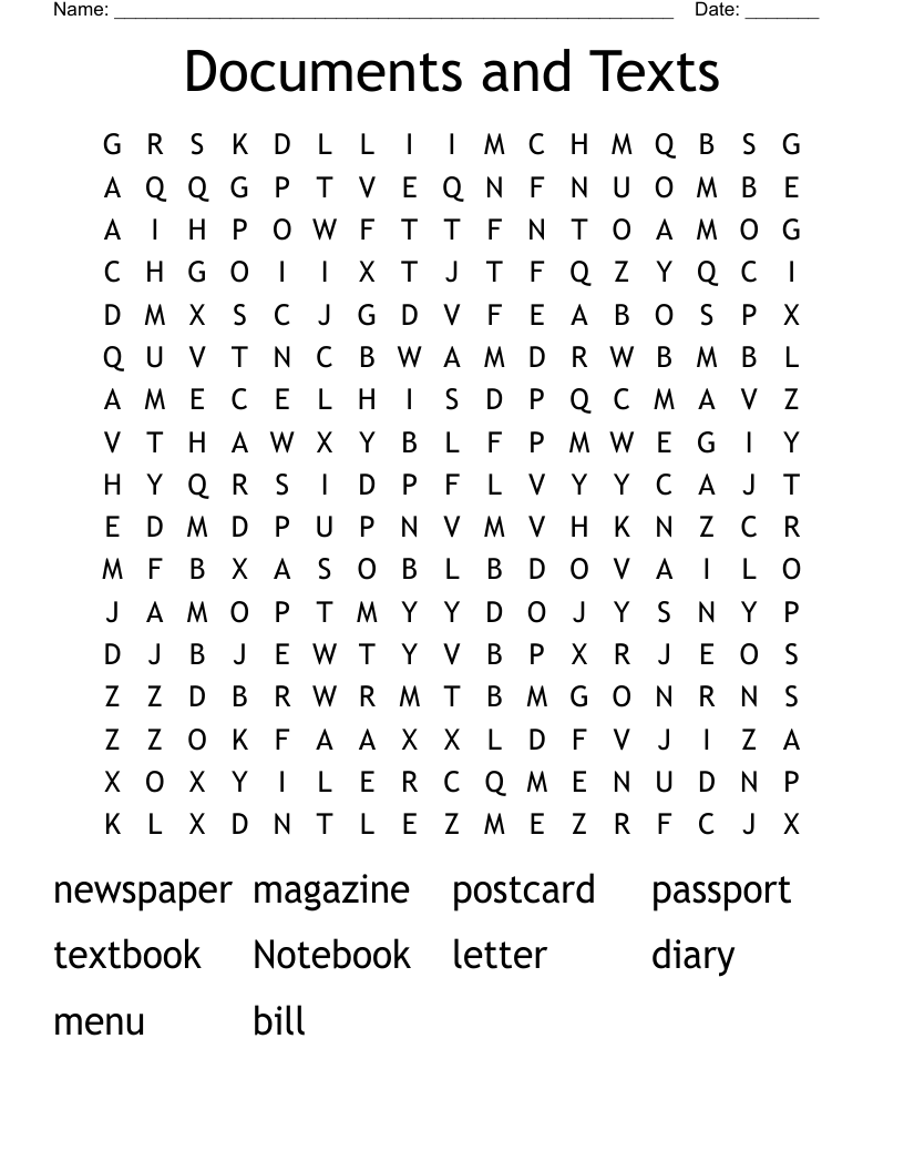 Similar To Documents And Text Crossword WordMint