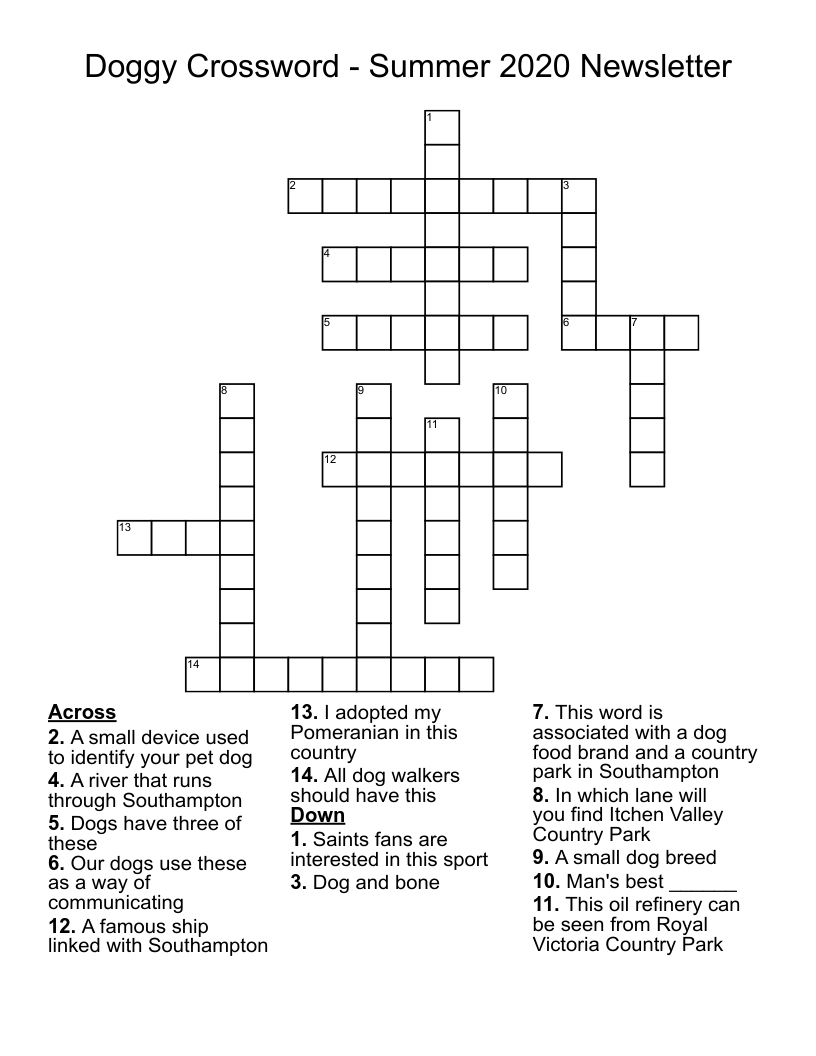 Doggy Crossword - Summer 2020 Newsletter - WordMint
