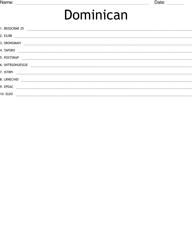 Dominican Word Scramble - WordMint