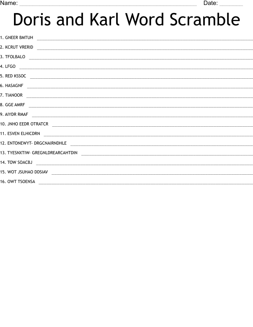 Doris and Karl Word Scramble - WordMint