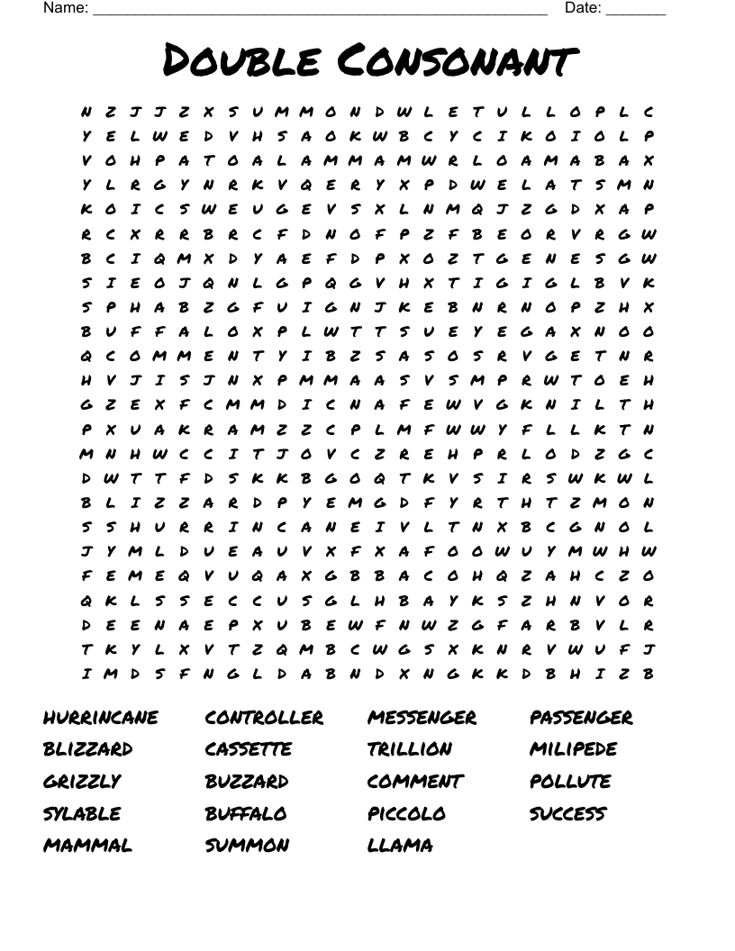 Double Consonant Word Search - WordMint