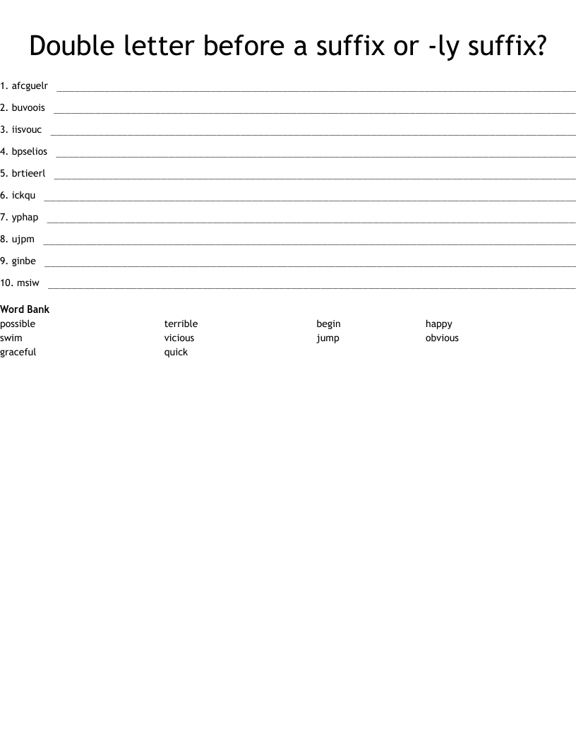 Double letter before a suffix or -ly suffix? Word Scramble - WordMint