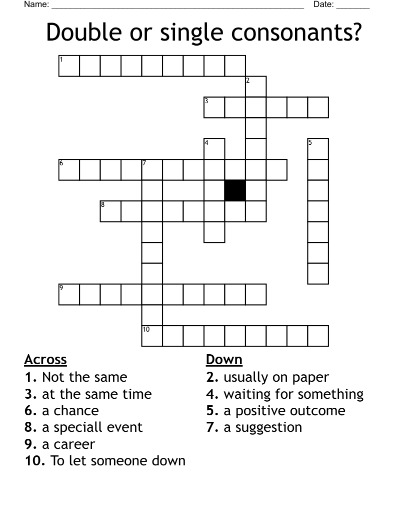 Double or single consonants? Crossword - WordMint