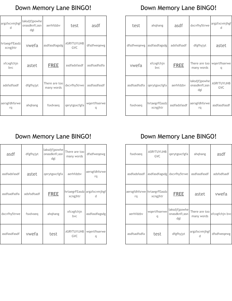 Down Memory Lane BINGO! - WordMint