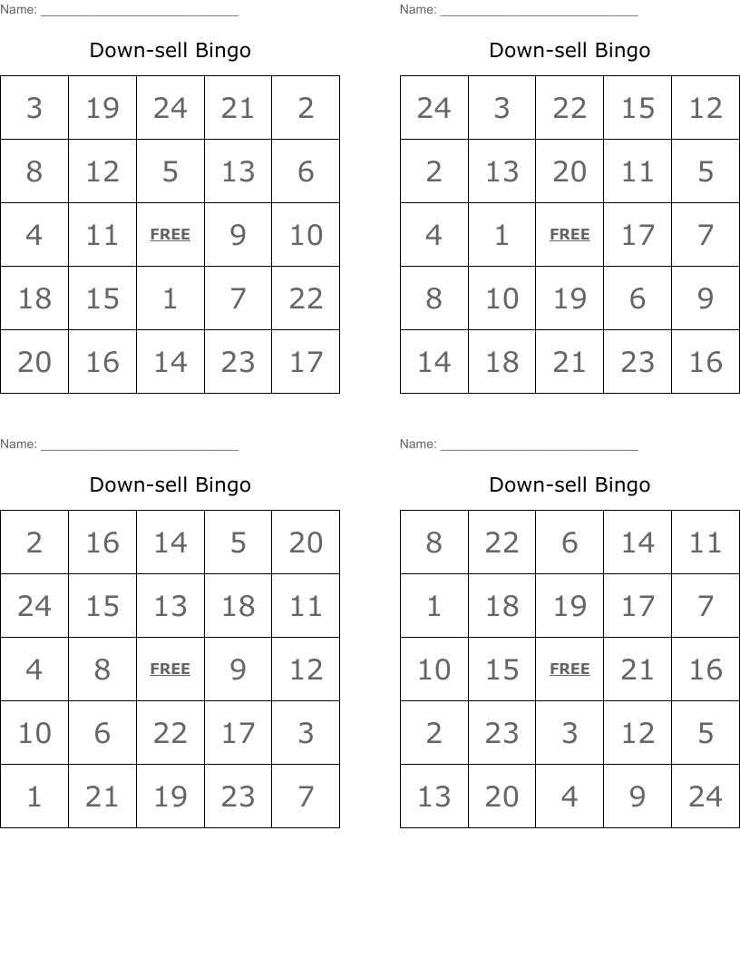 Down sell Bingo WordMint