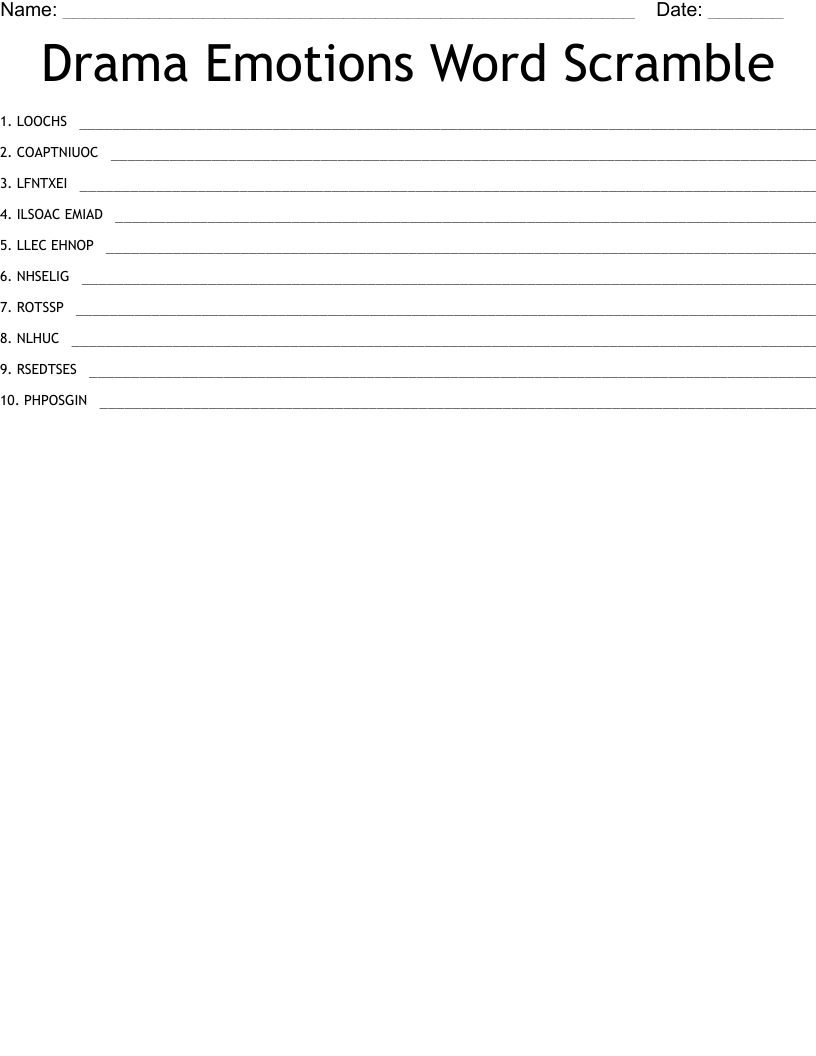 Drama Emotions Word Scramble - WordMint