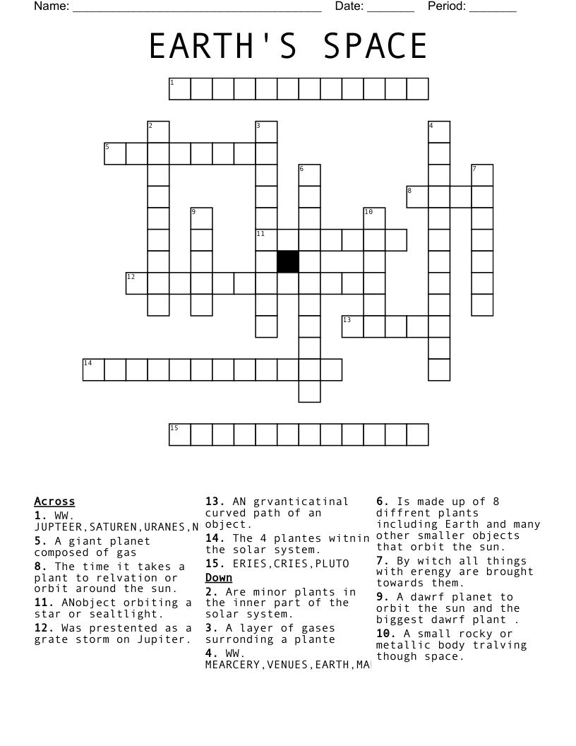 EARTH'S SPACE Crossword - WordMint