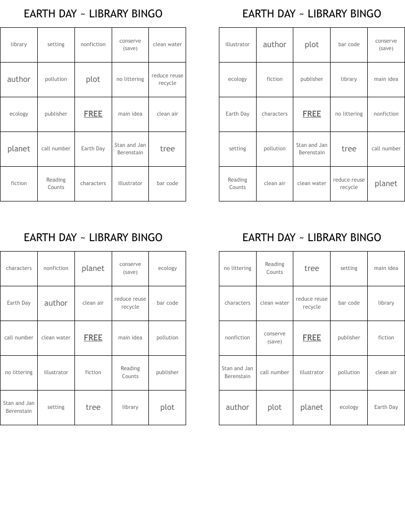 EARTH DAY ~ LIBRARY BINGO - WordMint