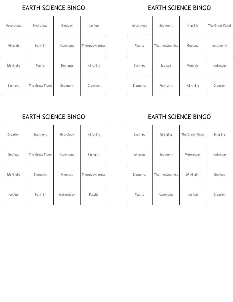 EARTH SCIENCE BINGO - WordMint