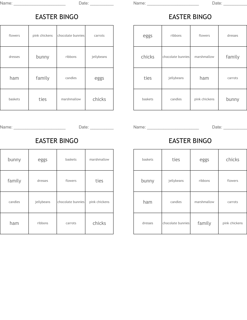 EASTER BINGO - WordMint