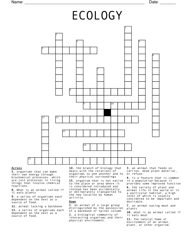 ECOLOGY Crossword - WordMint