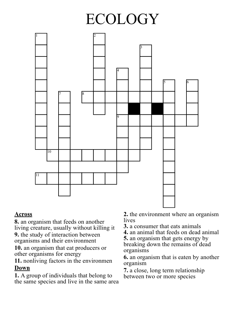 ECOLOGY Crossword - WordMint