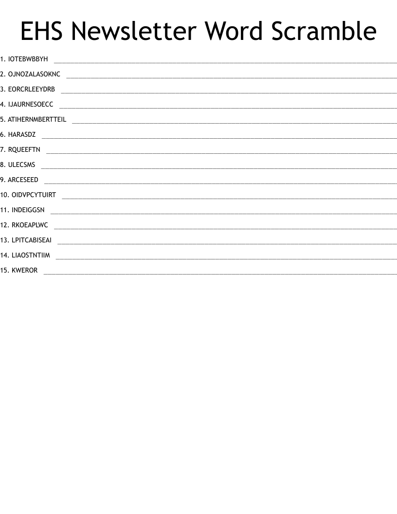 EHS Newsletter Word Scramble - WordMint
