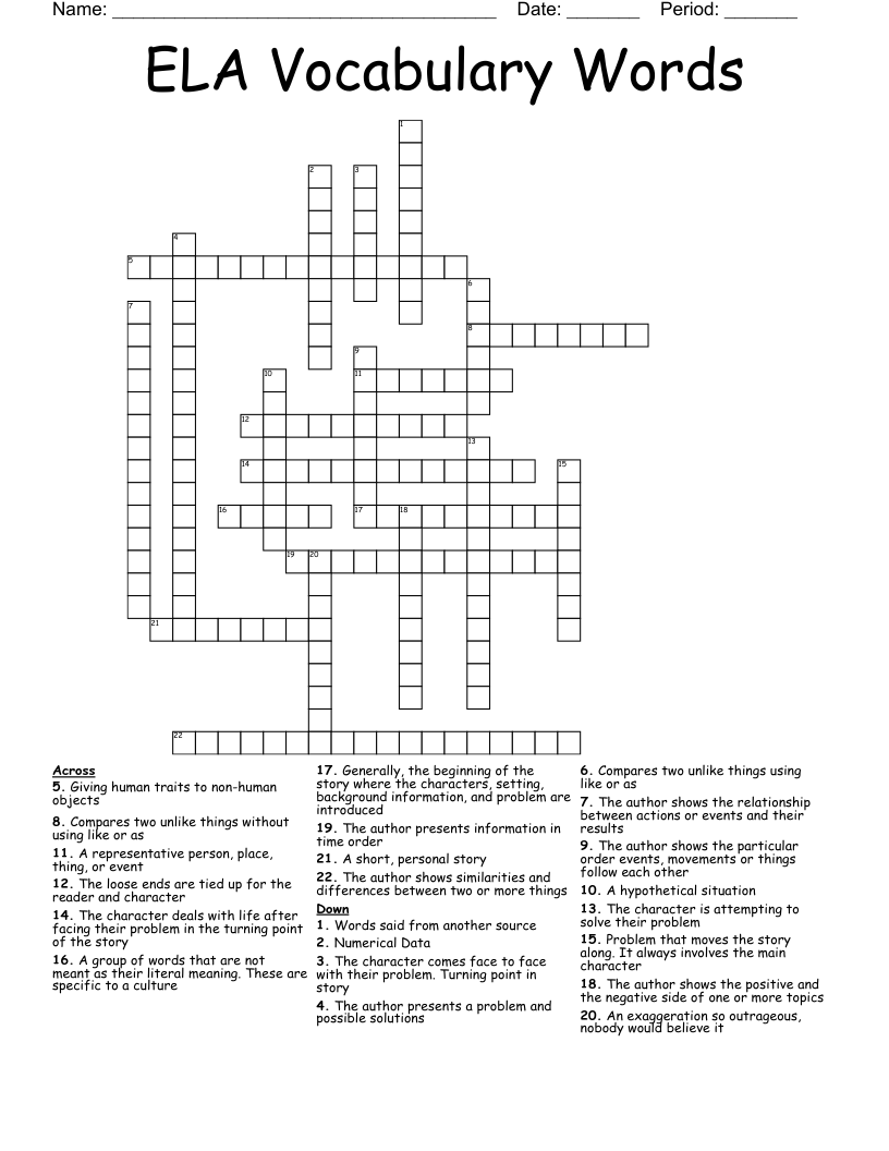 ELA Vocabulary Words Crossword WordMint