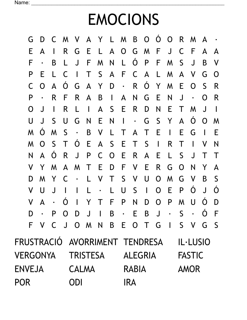 EMOCIONS Word Search - WordMint