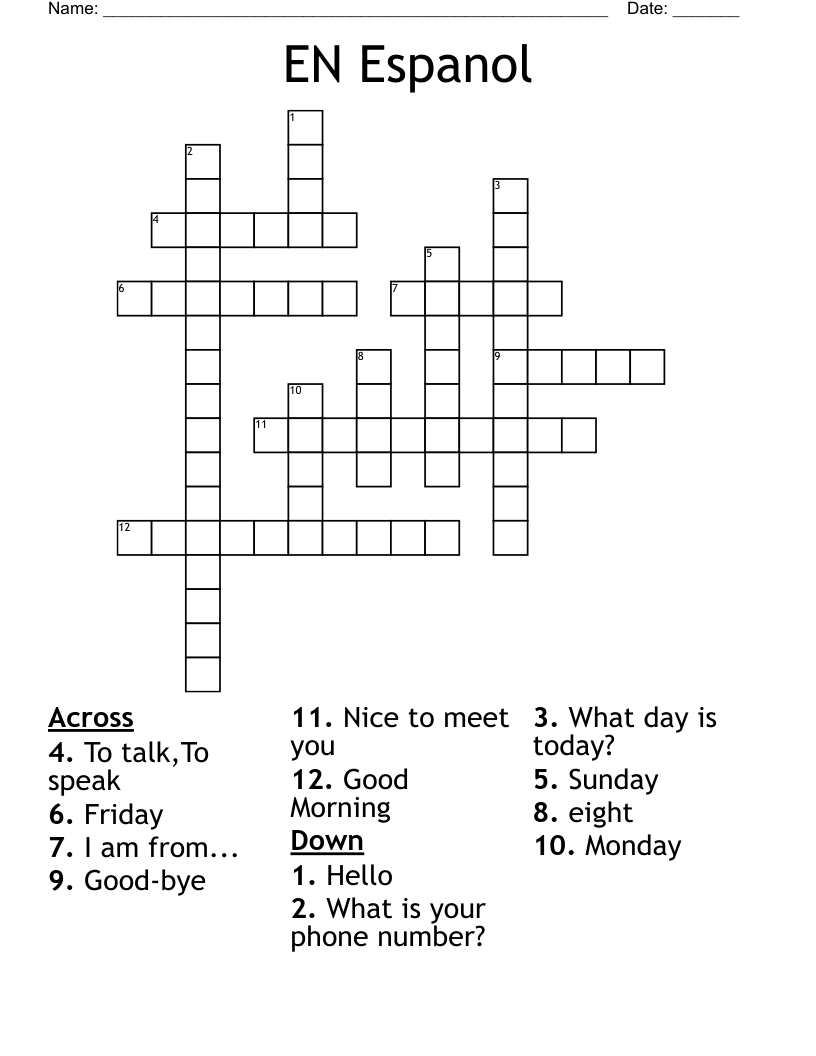 EN Espanol Crossword - WordMint