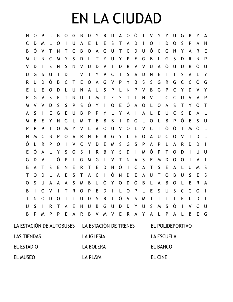 EN LA CIUDAD Word Search - WordMint