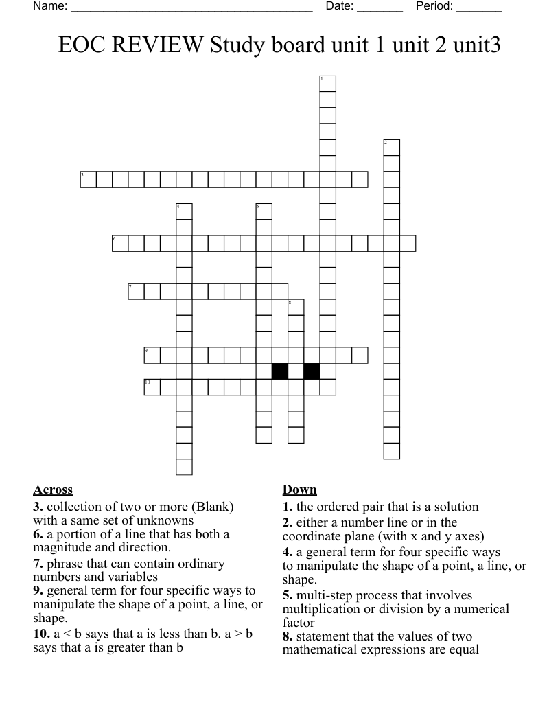 EOC REVIEW Study board unit 1 unit 2 unit3 Crossword - WordMint