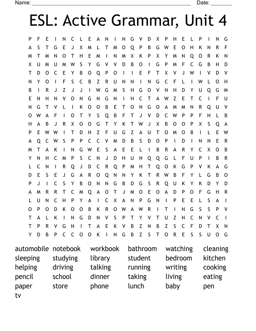 ESL: Active Grammar, Unit 4 Word Search - WordMint