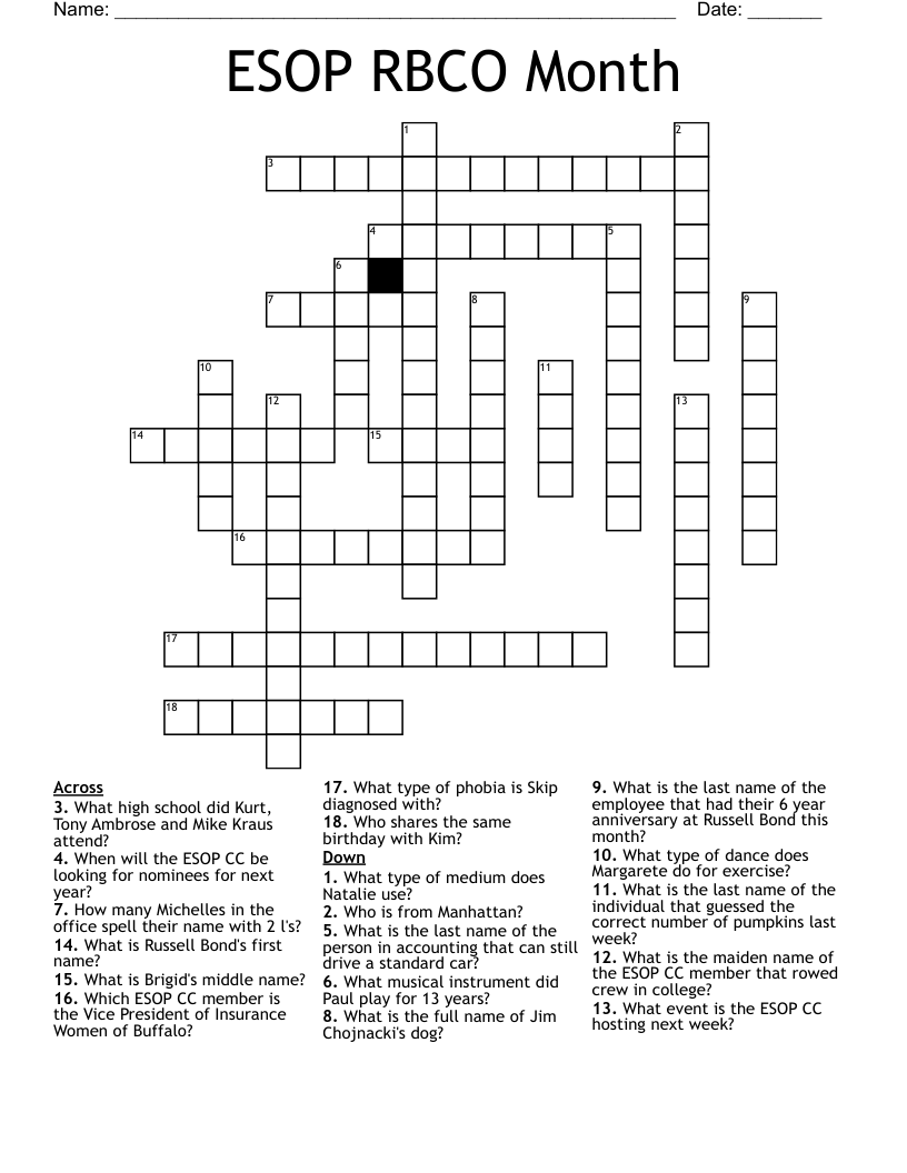ESOP RBCO Month Crossword - WordMint