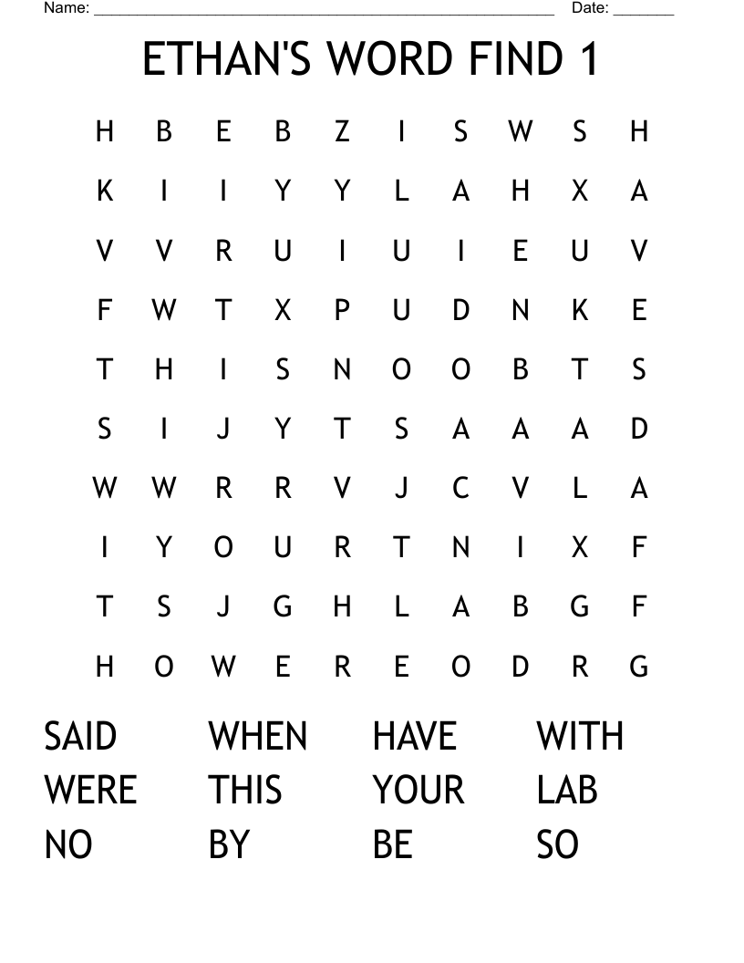 ETHAN'S WORD FIND 1 Word Search - WordMint
