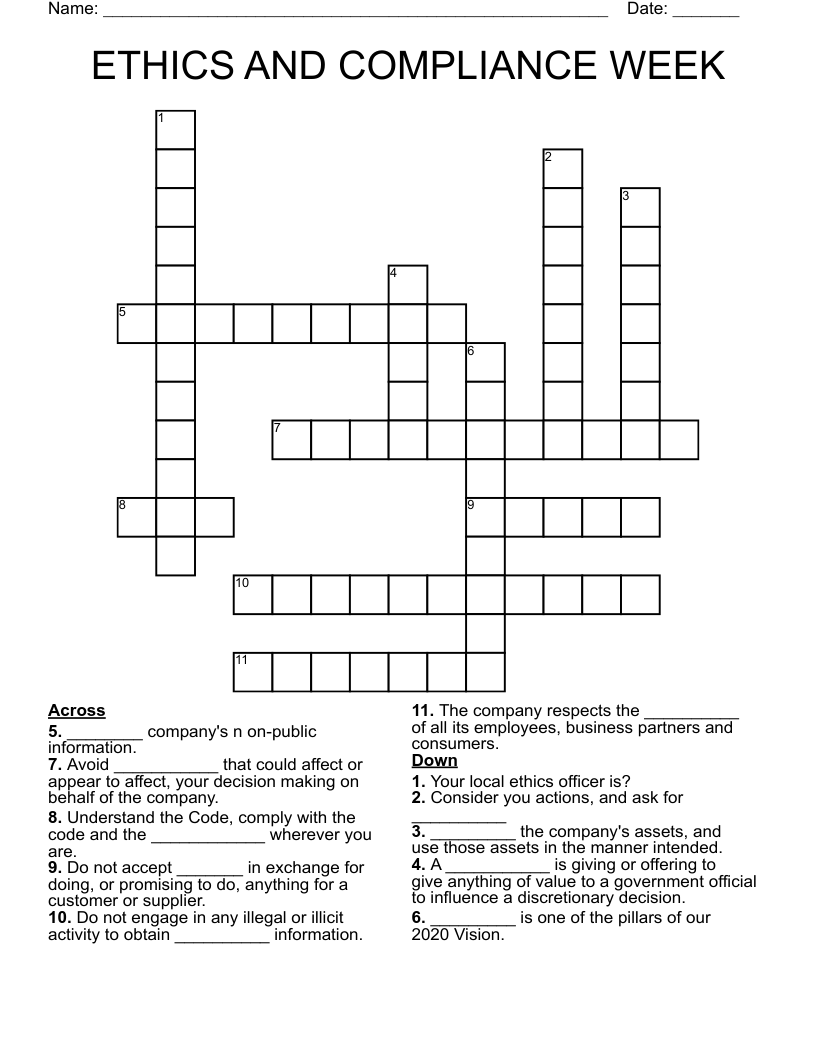 ETHICS AND COMPLIANCE WEEK Crossword - WordMint