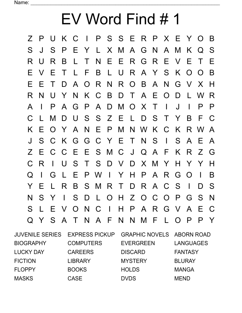 EV Word Find # 1 Word Search - WordMint
