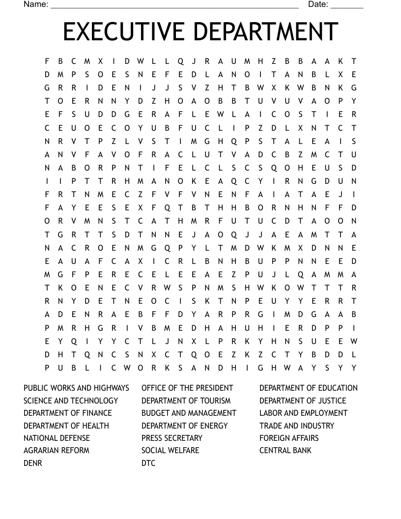 EXECUTIVE DEPARTMENT Word Search - WordMint