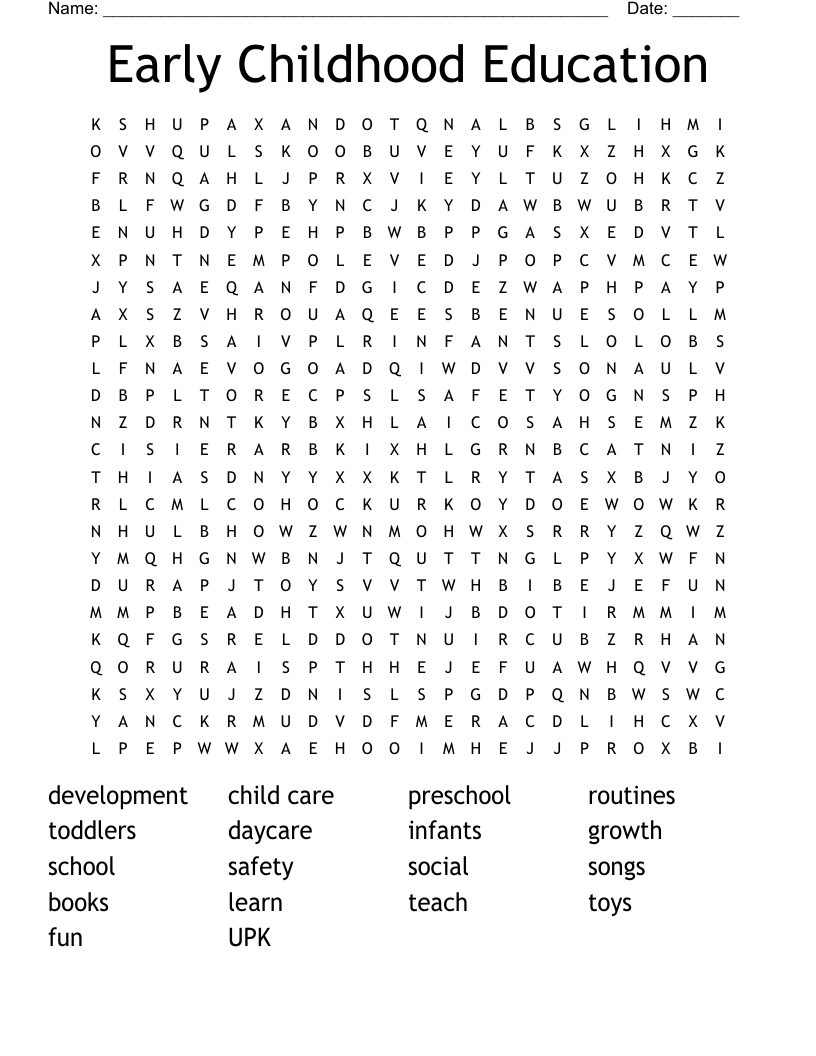 Early Childhood Education Word Search WordMint