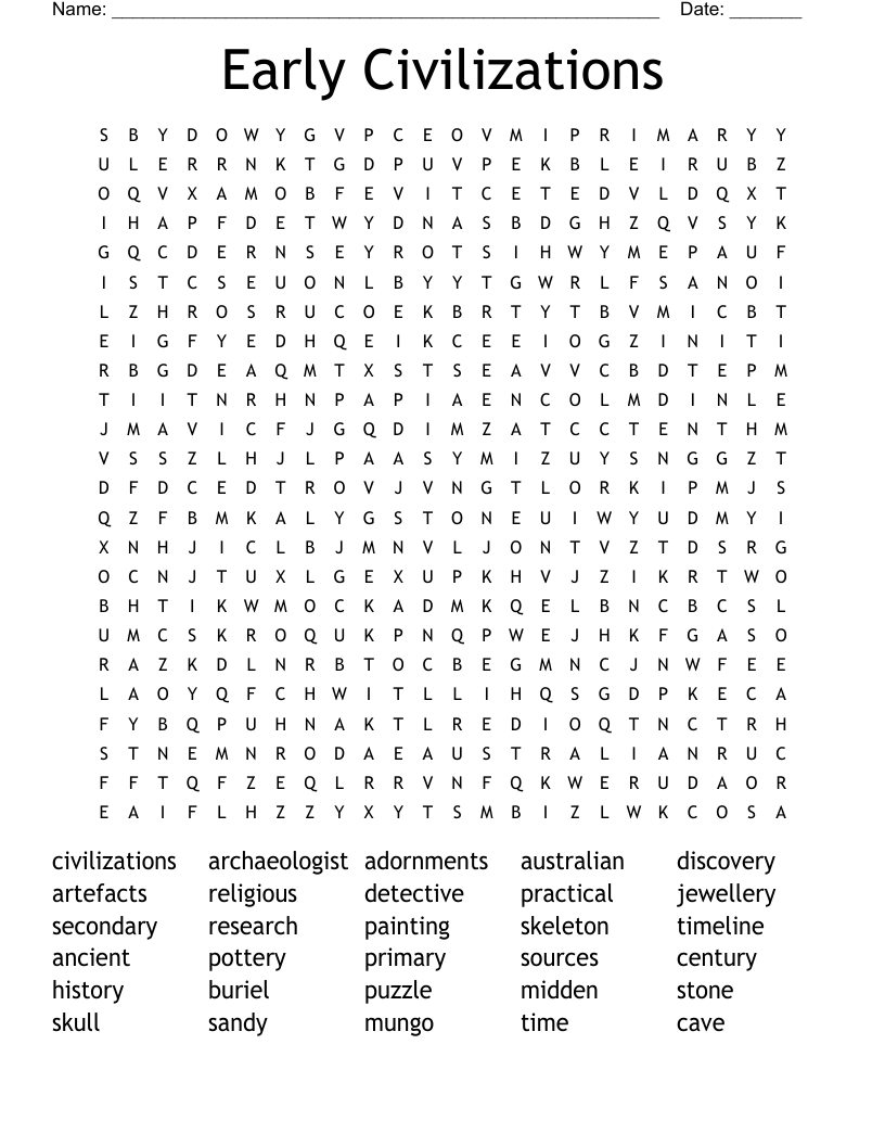 Early Civilizations Word Search - WordMint